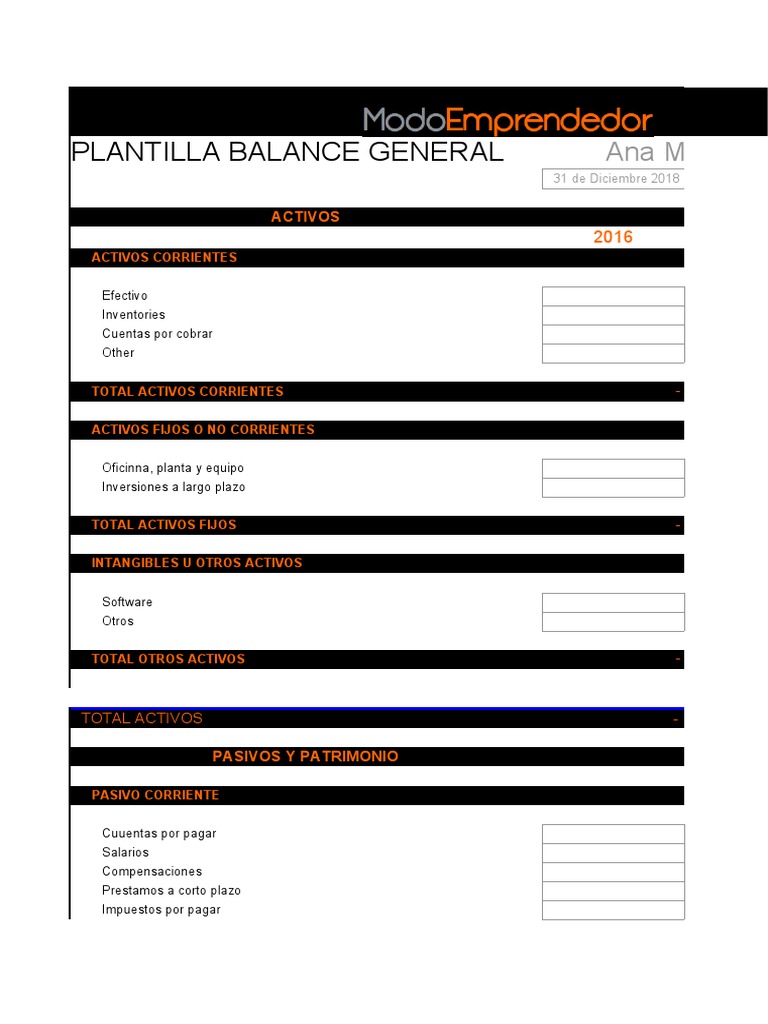Plantilla Balance General | PDF | Hoja de balance | Servicios financieros