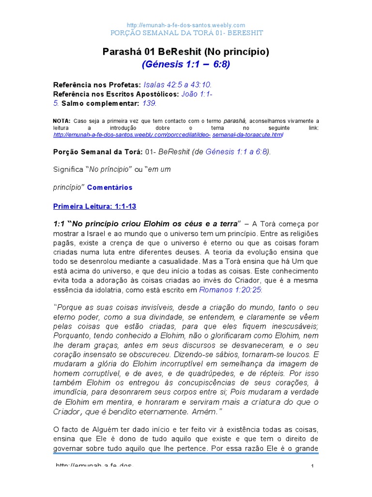 01 Bereshit | PDF | Torá | Gênesis (livro)