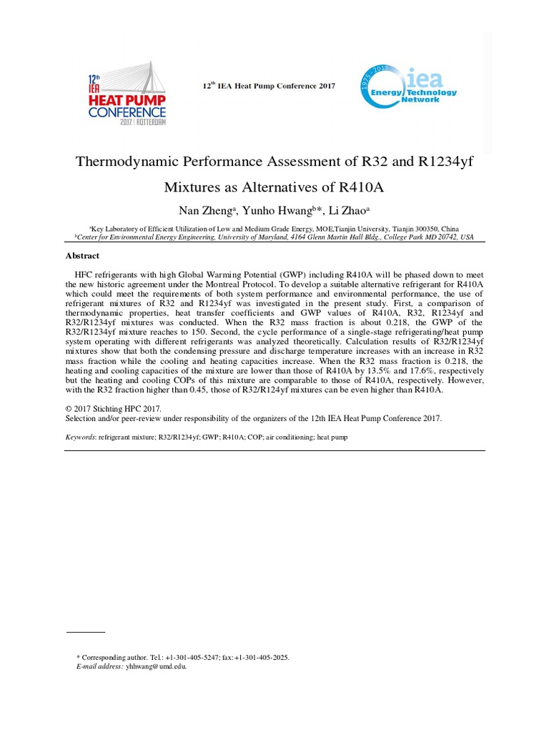 O.4.1.2 Thermodynamic Performance Assessment of R32 and R1234yf | PDF ...
