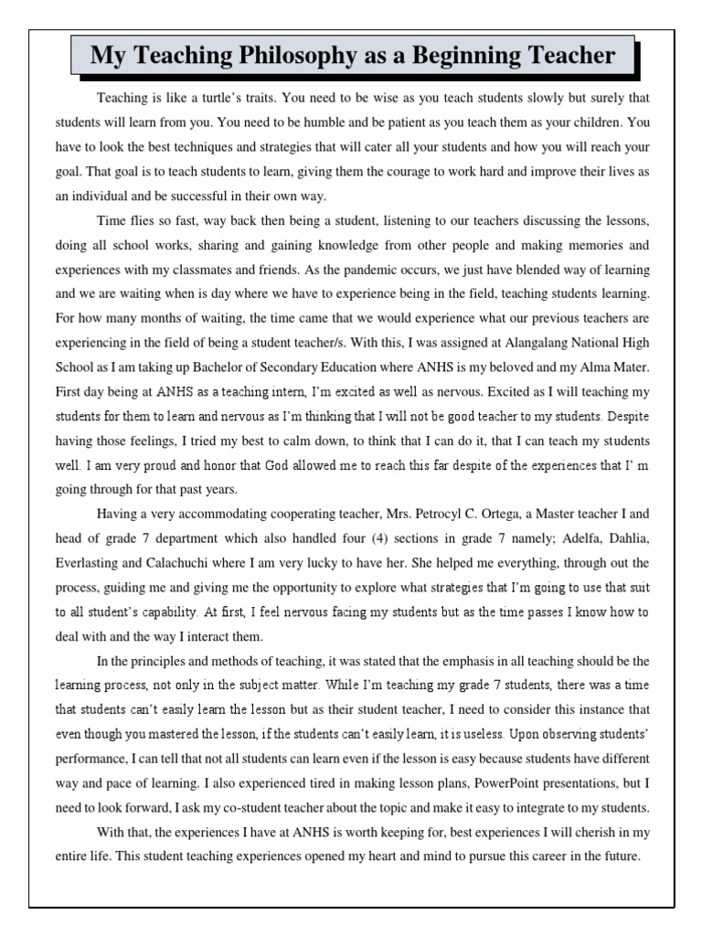 My Teaching Philosophy As A Beginning Teacher | PDF | Teachers | Lesson ...