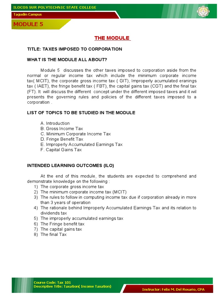 Module 5 Taxation | PDF | Taxes | Gross Income