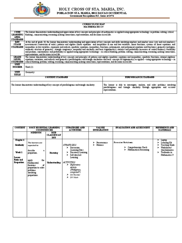 Grade 9 Geometry Curriculum Map | PDF | Equations | Geometry