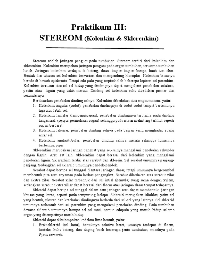 Perbandingan Kolenkim dan Sklerenkim | PDF