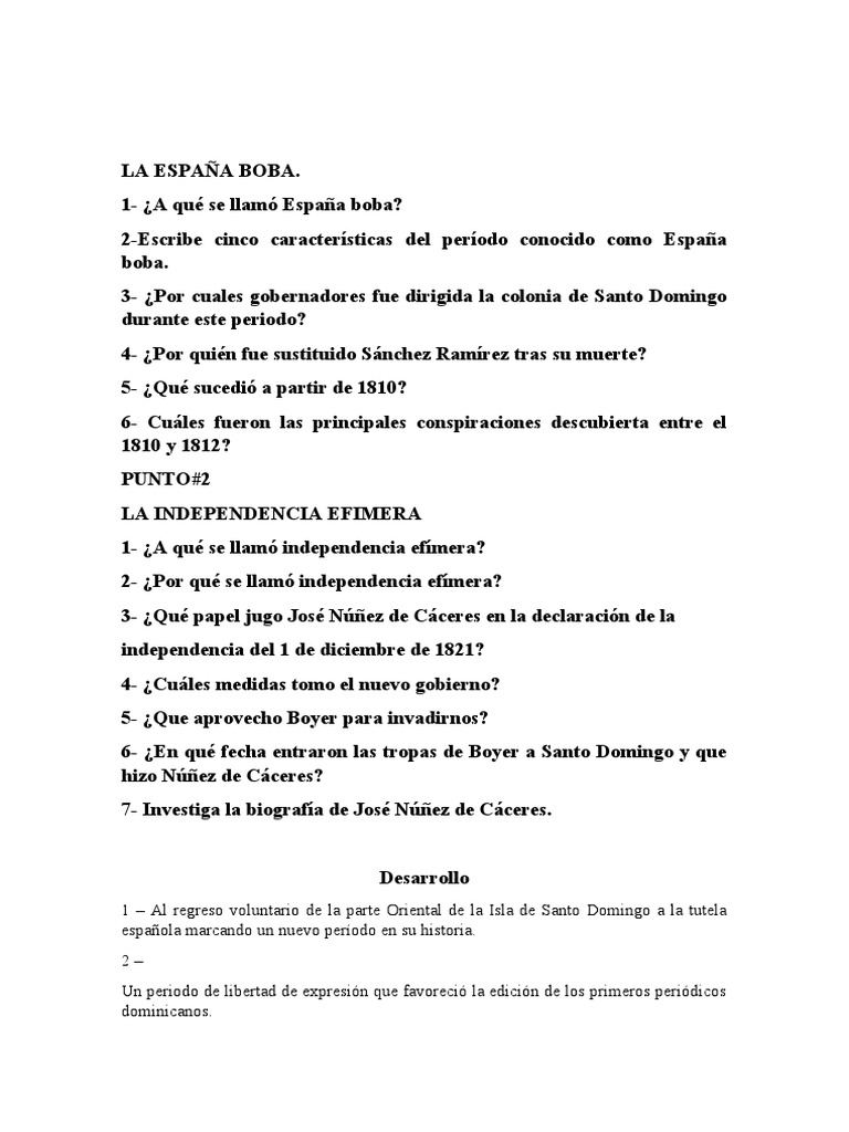 Cuestionario de La España Boba | PDF | República Dominicana | Haití