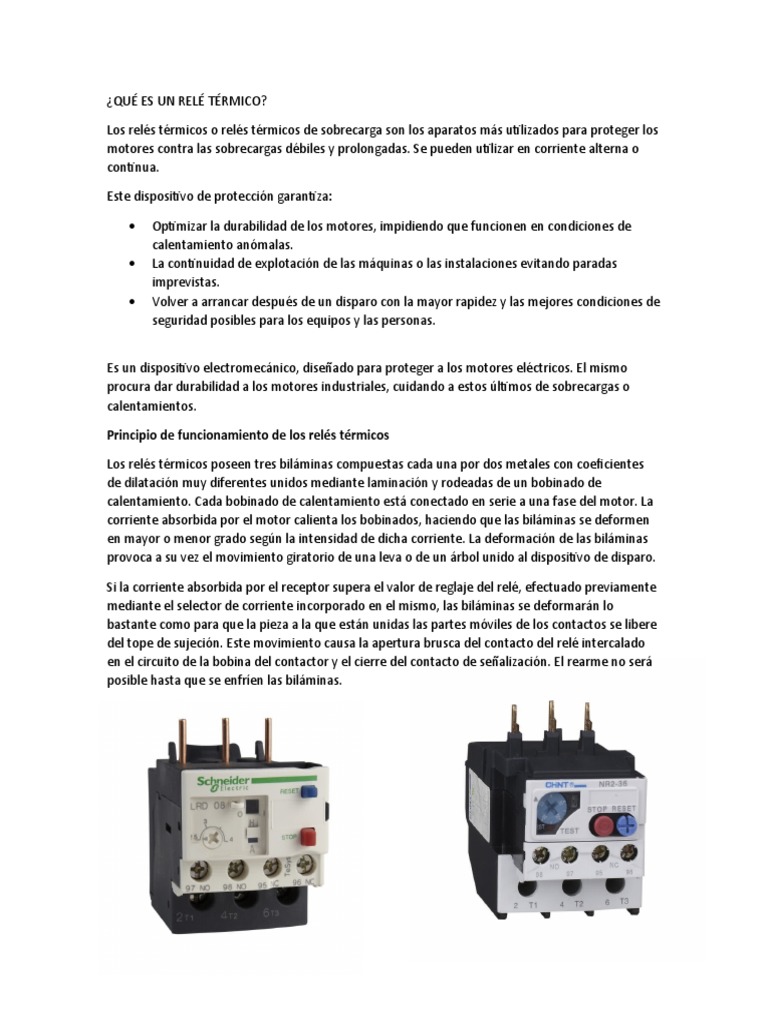 Funcionamiento y Tipos de Relés Térmicos | PDF | Relé | Corriente eléctrica