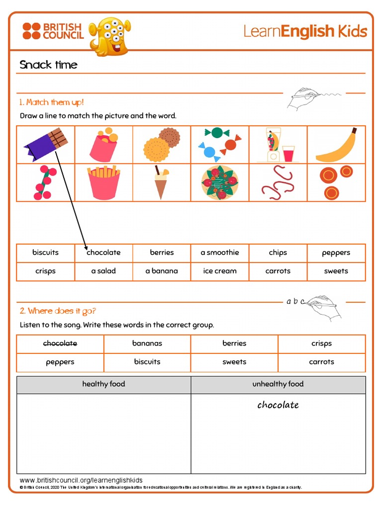 Songs Snack Time Worksheet | PDF | Cooking | Food And Drink Preparation