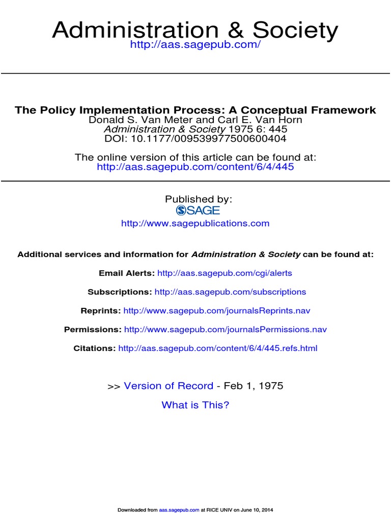 The Policy Implementation Process: Conceptualizing the Link Between ...