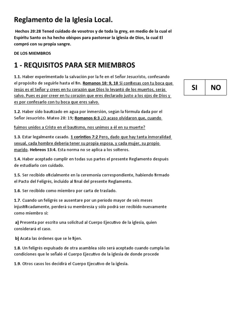 Reglamento de La Iglesia Local Miembros Asambleas de Dios | PDF | Bautismo | Cristo (título)