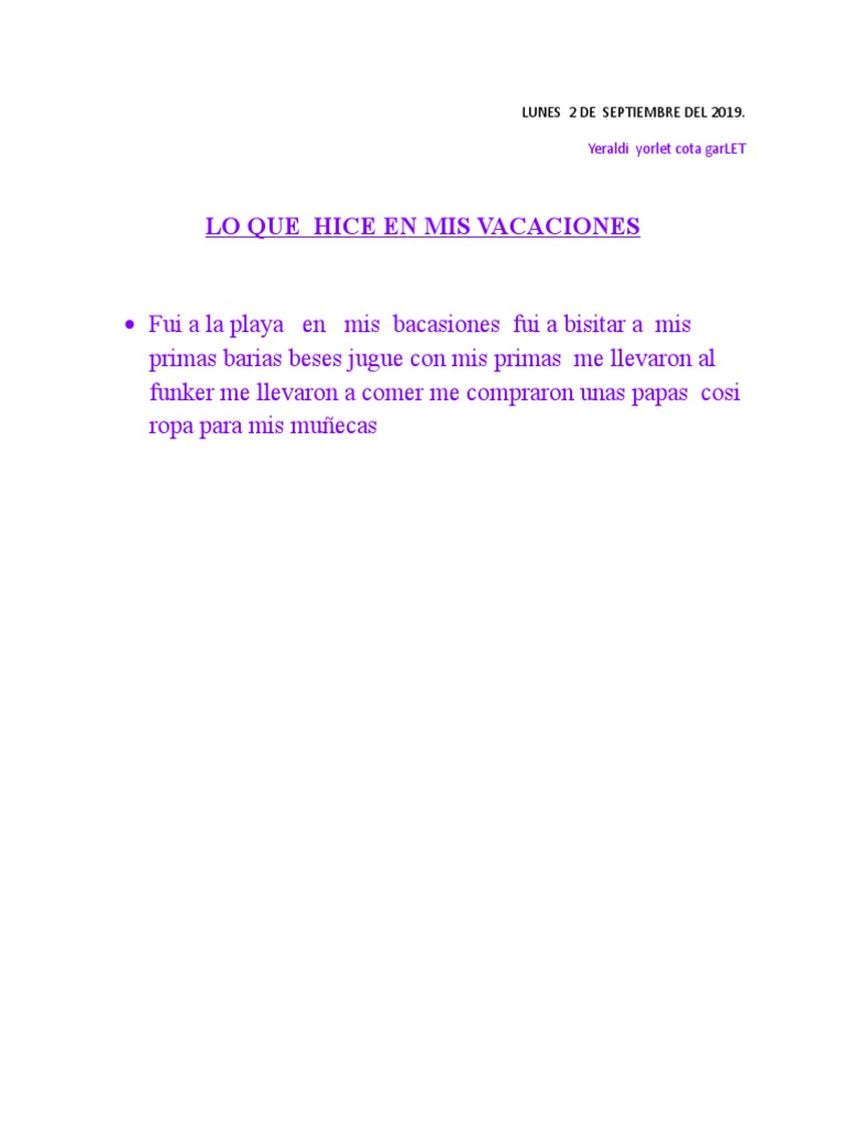Lo Que Hice en Mis Vacaciones | PDF