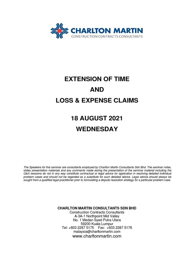 Seminar Notes - Extension of Time and Loss & Expense Claims | PDF ...