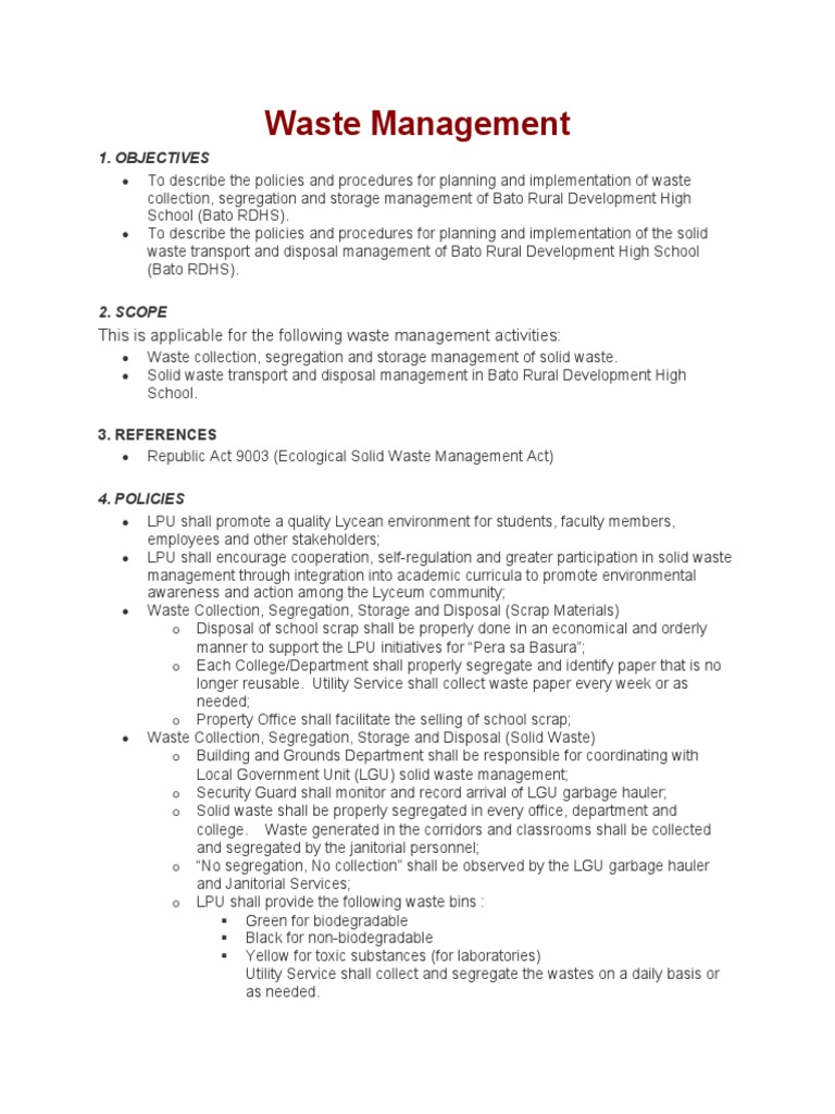 Waste Management Policies | Download Free PDF | Waste Management | Waste
