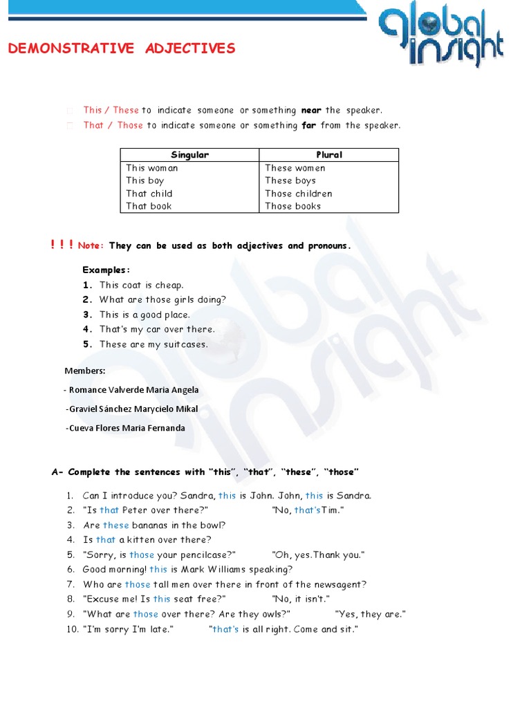 Demonstrative Adjectives Guide | PDF | Morphology | Linguistics