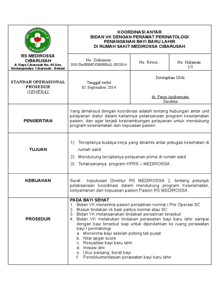 010 SOP Koordinasi VK & Perina | PDF