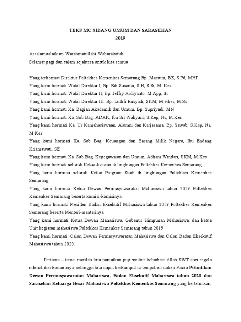 Teks MC Sidang Umum dan Sarasehan | PDF | Ilmu Sosial