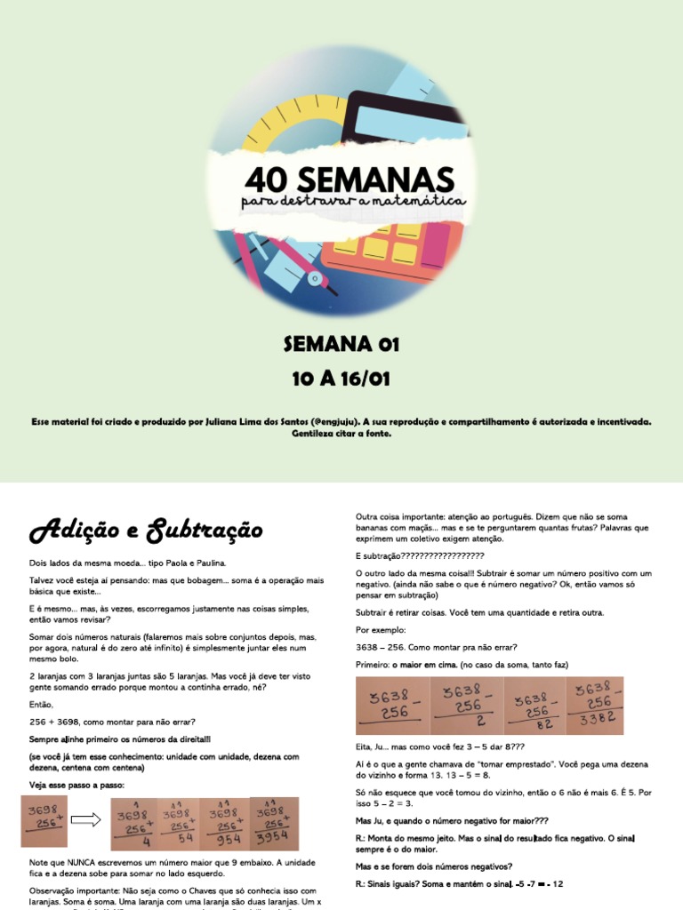 40 Semanas para Destravar A Matemática - Semana 01 | PDF