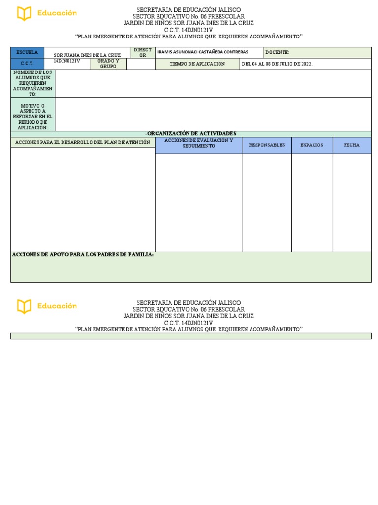 "Plan Emergente de Atención" Tips Educativos MX | PDF