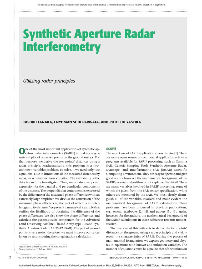 Synthetic Aperture Radar Interferometry | PDF