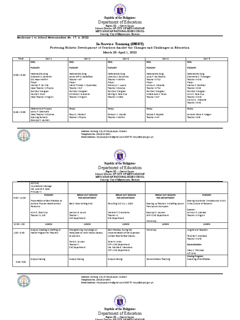 Department of Education: In-Service Training (INSET) | PDF | Behavior ...