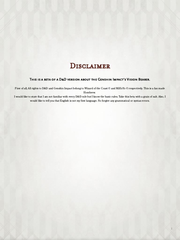 Vision Bearer ENG Genshin Impact - GM Binder | PDF