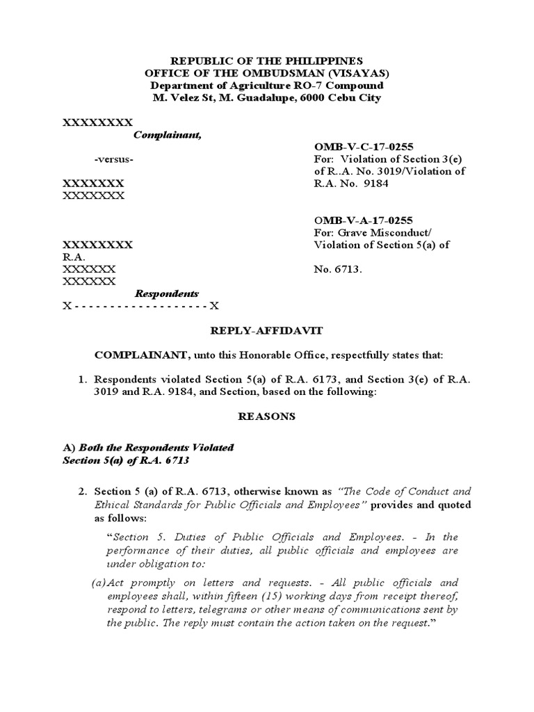 Reply Affidavit Ombudsman | PDF | Affidavit | Justice