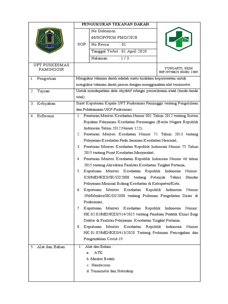 SOP Pengukuran Tekanan Darah | PDF