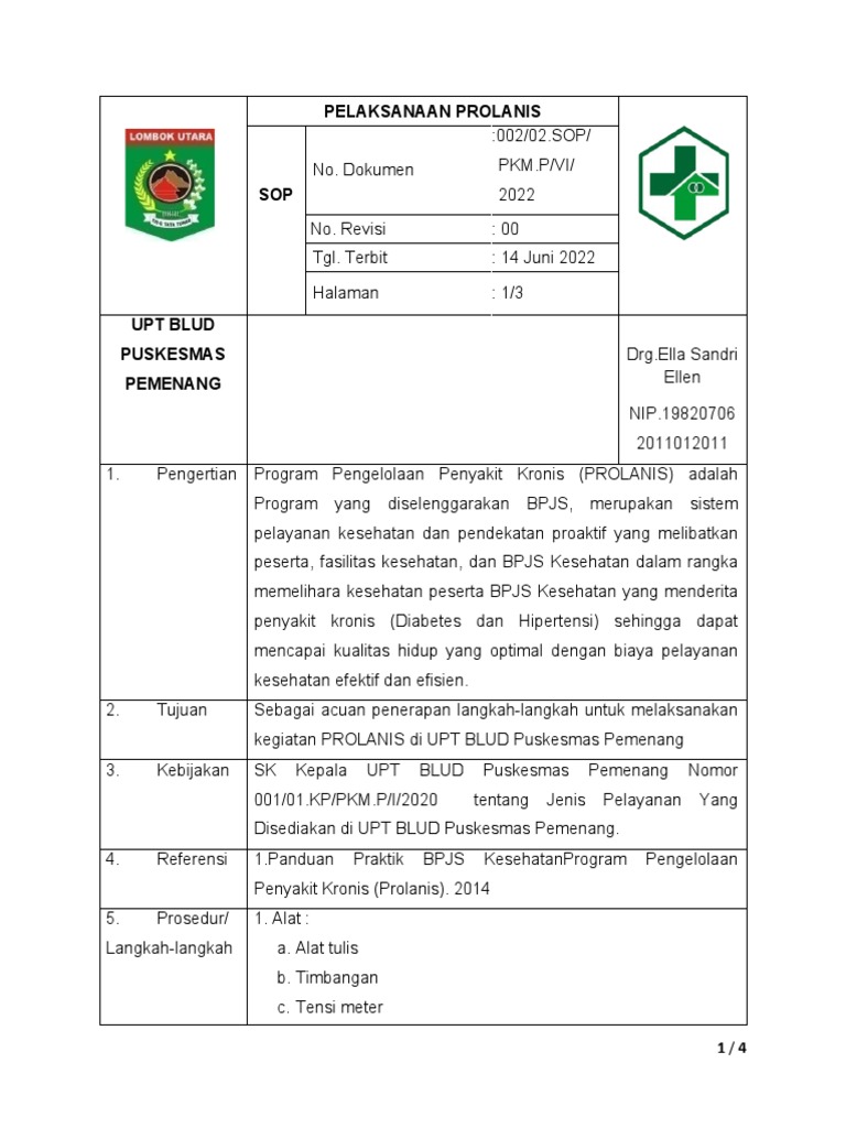 Sop Prolanis 2022 | PDF
