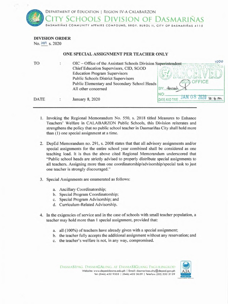 Division Order No. 01, s.2020 | PDF