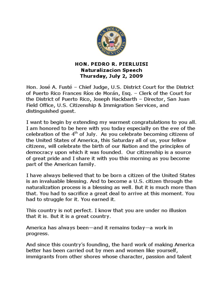 SPEECH: Remarks at Naturalization Ceremony For New U.S. Citizens, San ...