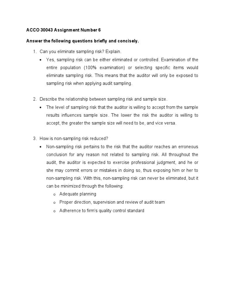 ACCO 30043 Assignment No.6 Revised | PDF | Going Concern | Audit