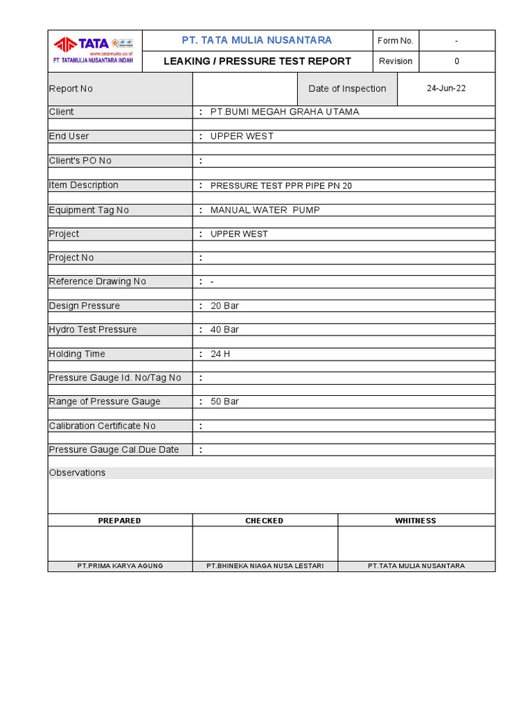 PPR Pipe PN20 Pressure Test Report | PDF | Chemical Engineering ...