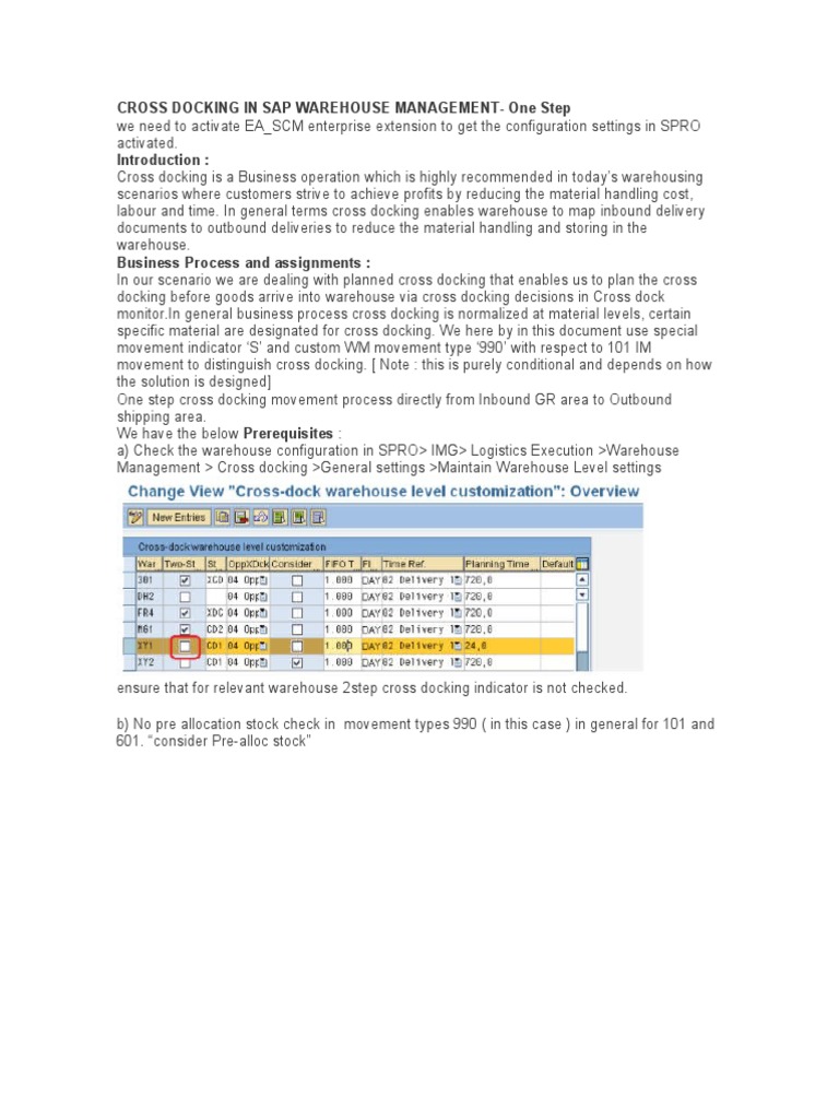 One-Step Cross Docking in SAP WM | PDF | Warehouse | Logistics