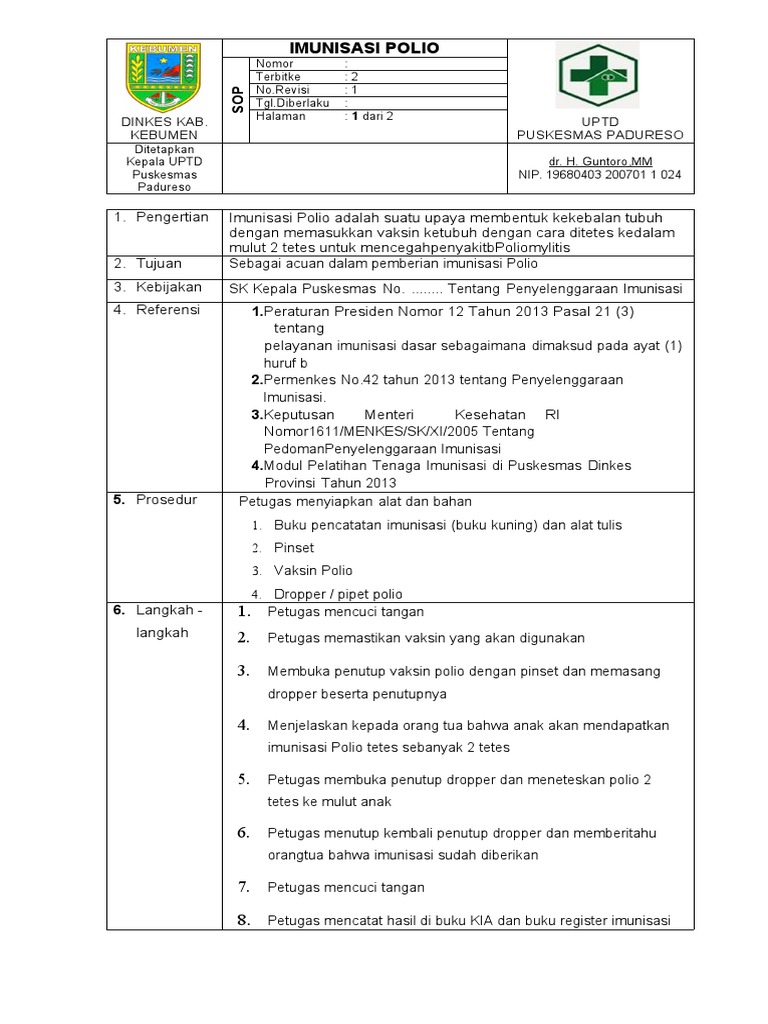 Sop Imunisasi Polio | PDF