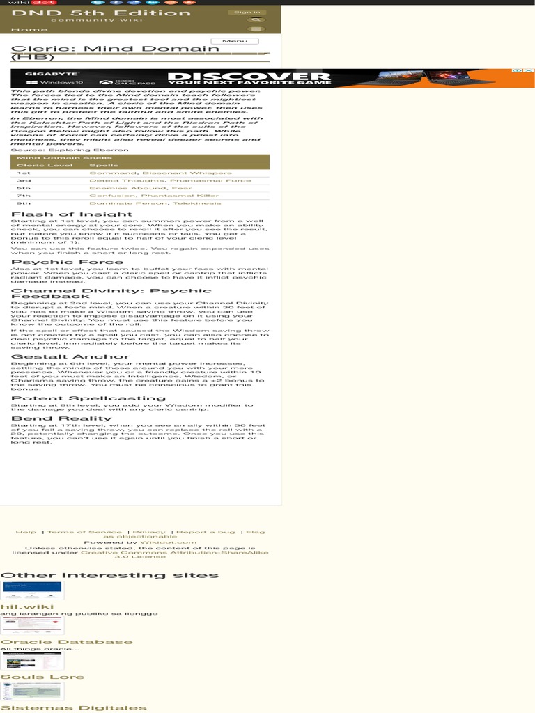 Cleric Mind Domain (HB) - DND 5th Edition | PDF