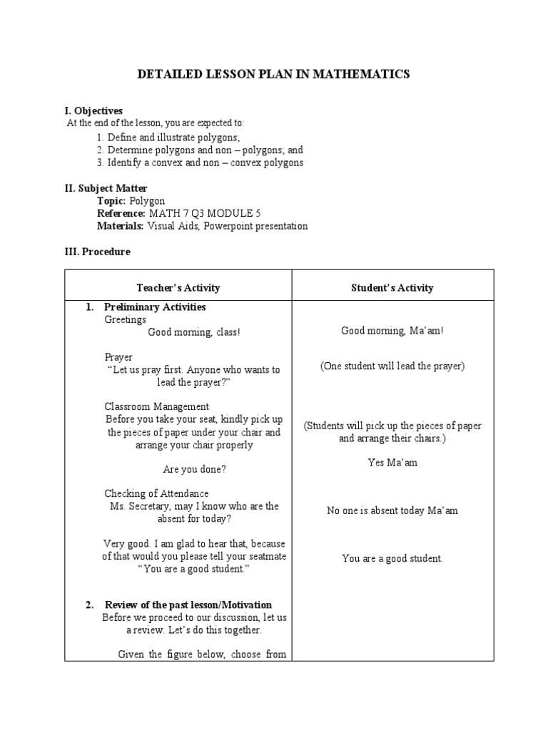 Detailed Lesson Plan | PDF | Polygon | Angle