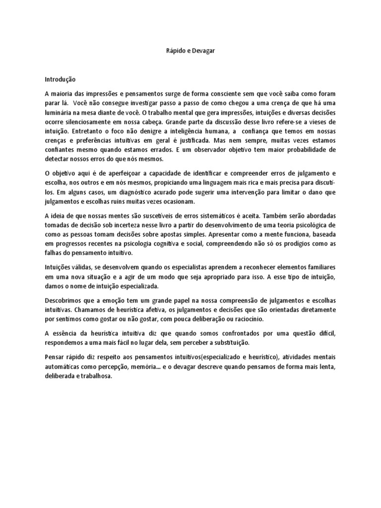 Rápido e Devagar - Editado | PDF | Emoções | Mente