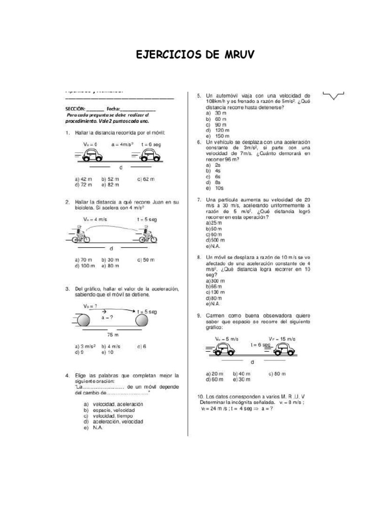 Ejercicios de Mruv | PDF