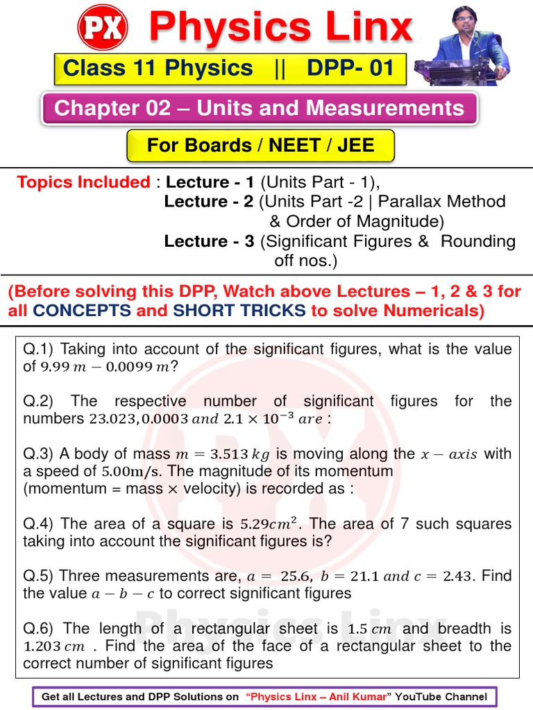Dpp-01 (Units and Measurements) Physics Linx | PDF | Mass | Significant Figures