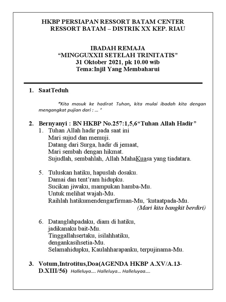 MC Ibadah Remaja HKBP | PDF