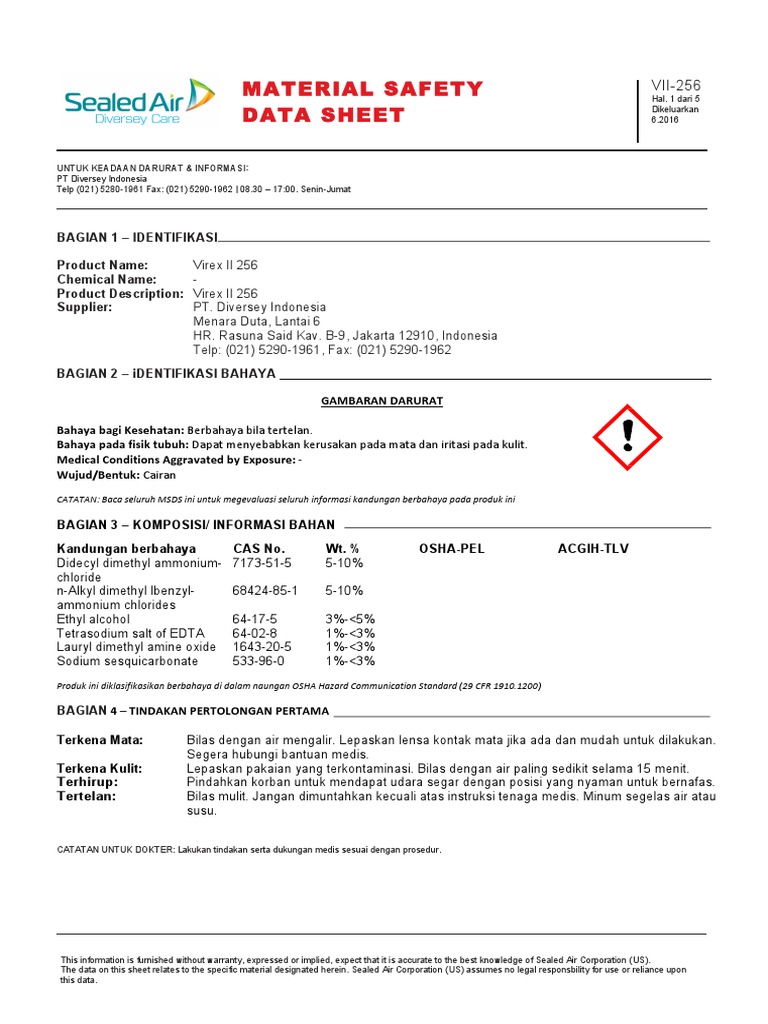 MSDS Virex II 256: Informasi Bahaya dan Penanganan | PDF