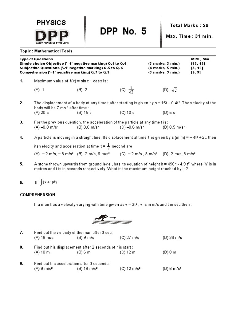 Physics DPP 5 | Download Free PDF | Velocity | Acceleration