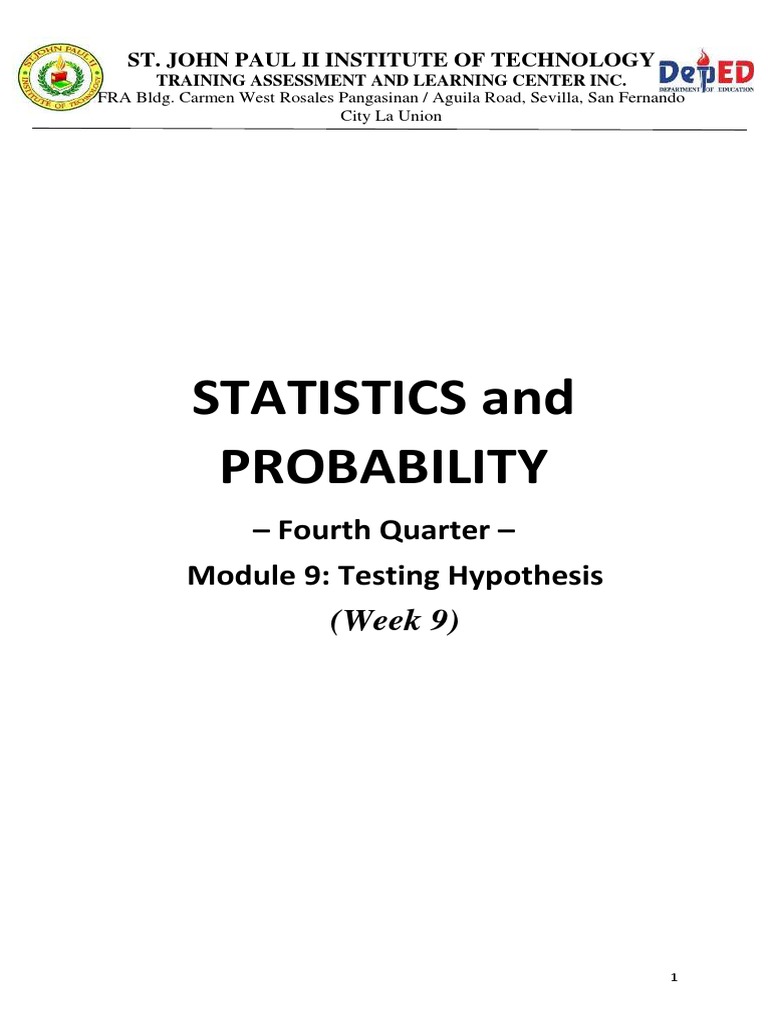 G11 - STATISTICS and PROBABILITY - WEEK 9 | PDF | Type I And Type Ii ...