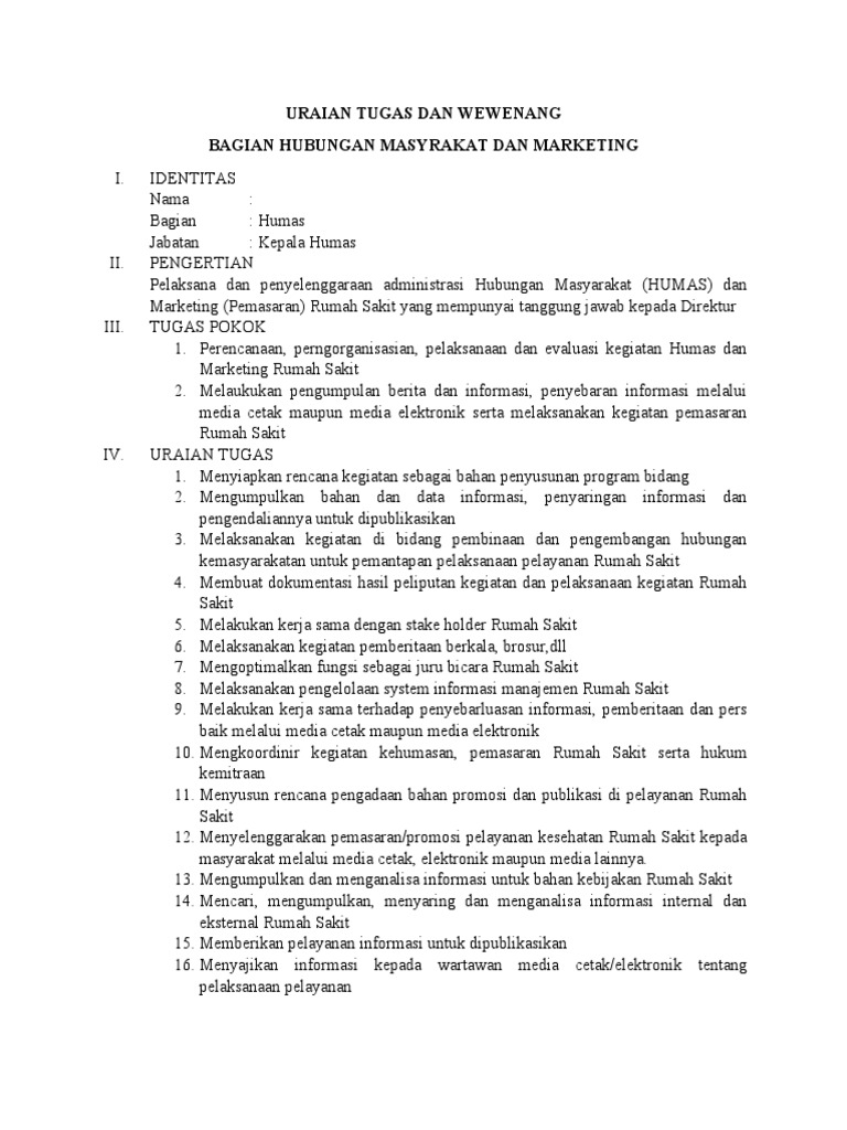 Uraian Tugas Humas | PDF