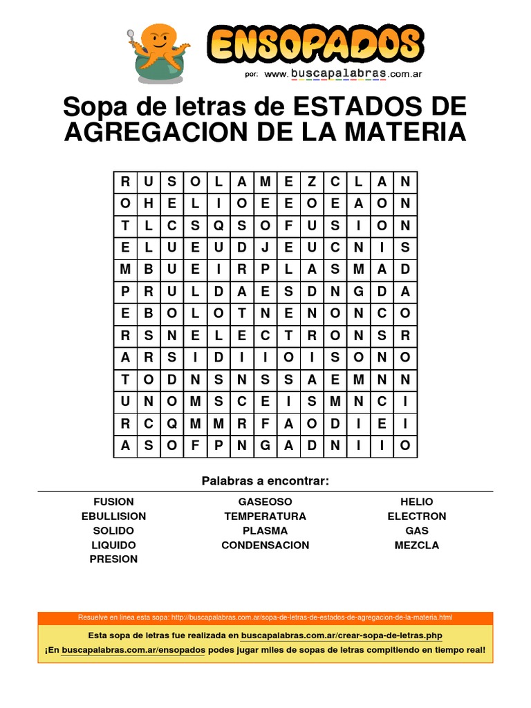 Sopa de Letras de Estados de Agregacion de La Materia | PDF