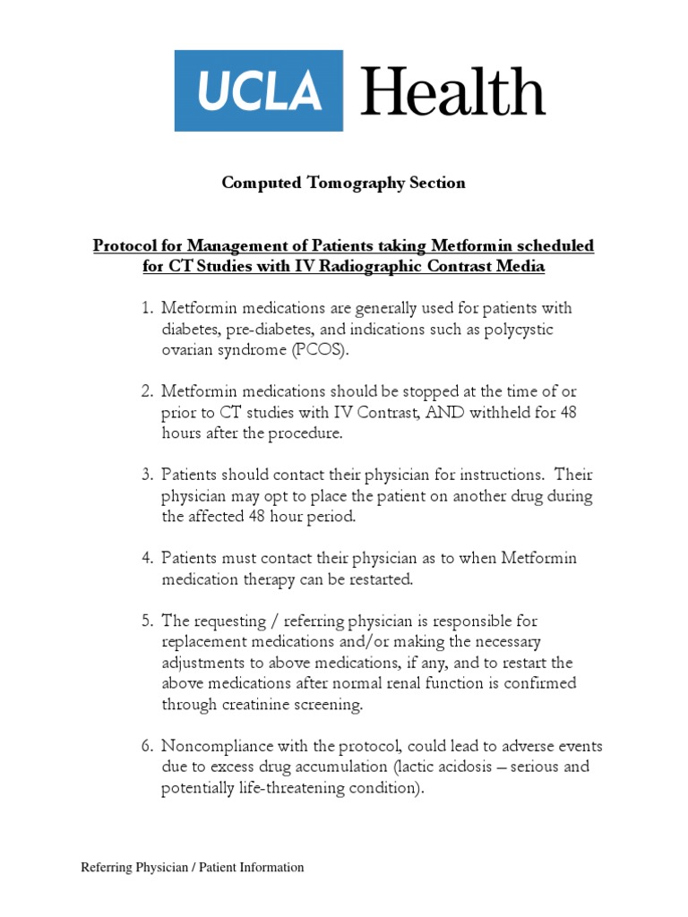 Metformin Protocol for CT Contrast Safety | PDF | Self-Improvement