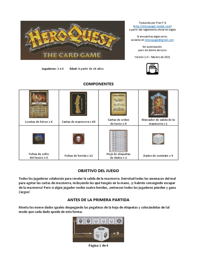 Heroquest The Cardgame Spanish Rules Version 1.0 | PDF | Juego de azar