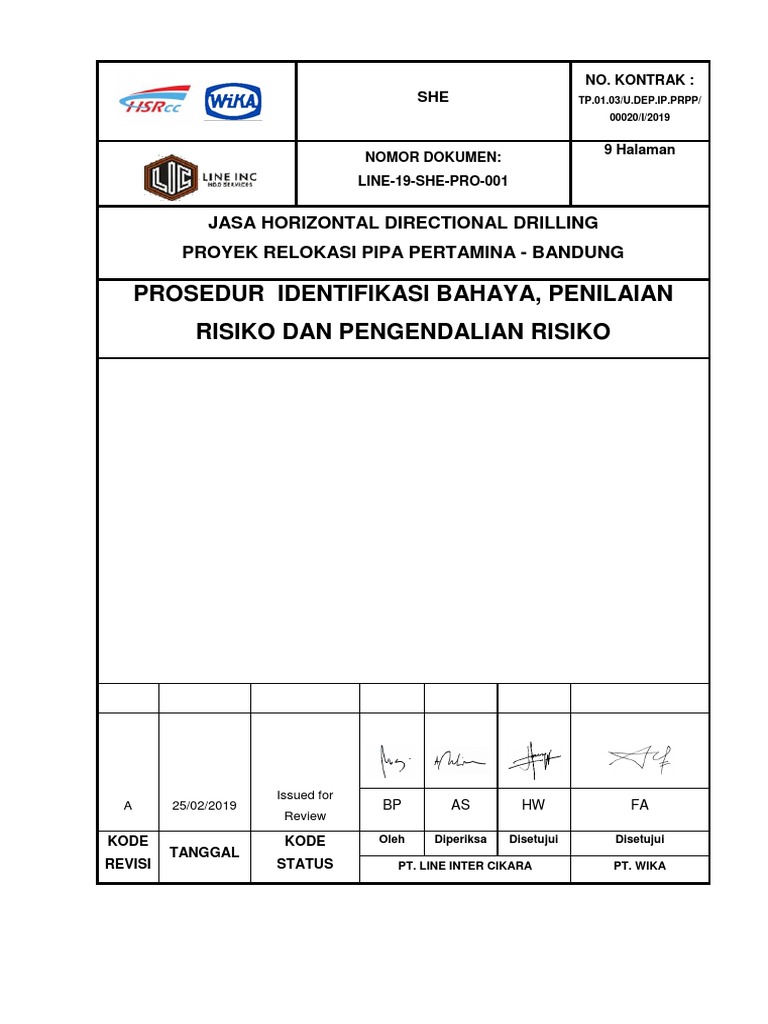 Pro-001 Prosedur Identifikasi Bahaya Penilaian Risiko Dan Pengendalian ...