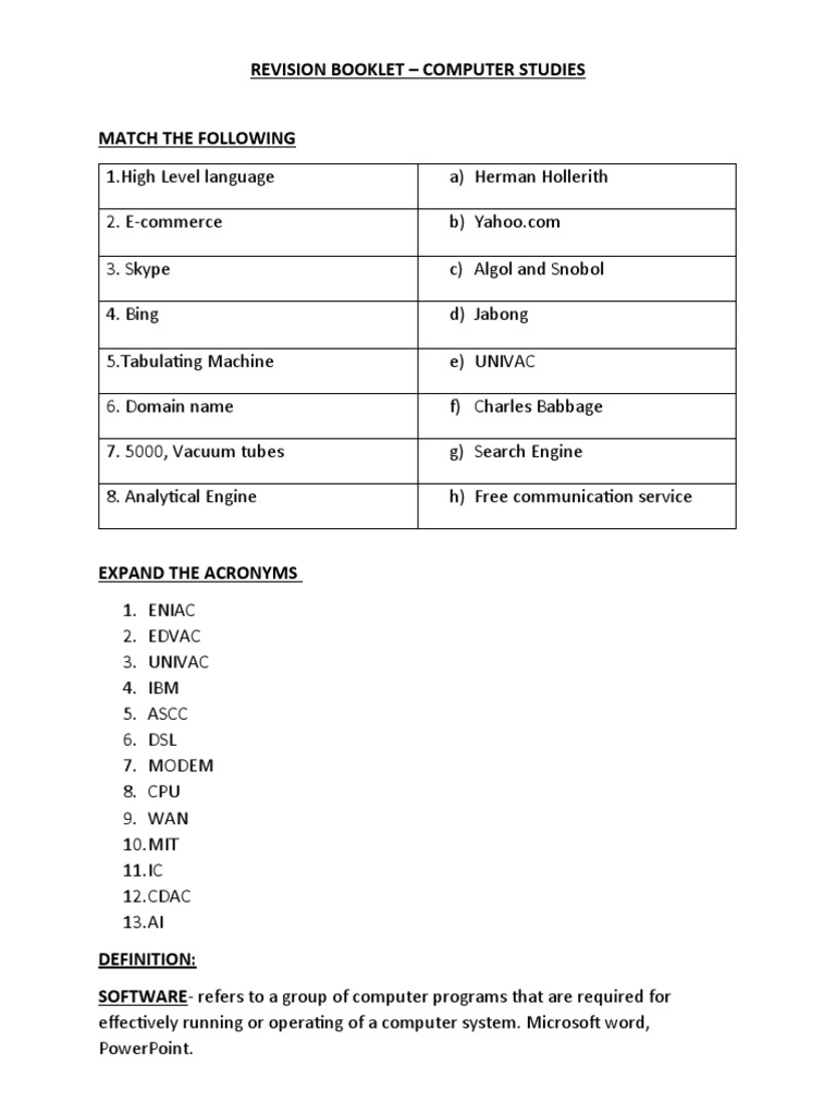 Computer Revision Booklet 2019-20 | PDF | Internet | Operating System