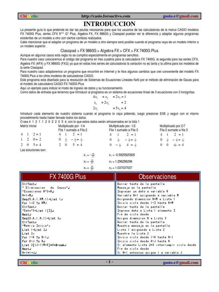 Programacion Classpad 1 | PDF | Matriz (Matemáticas) | Álgebra