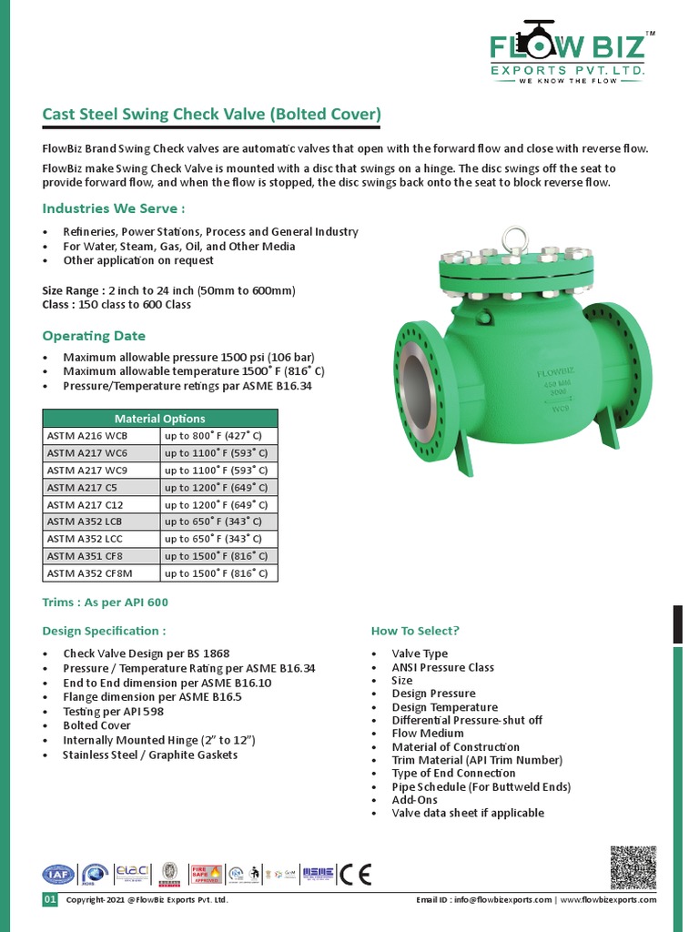 FlowBiz Cast Steel Swing Check Valve | Descargar gratis PDF | Valve ...