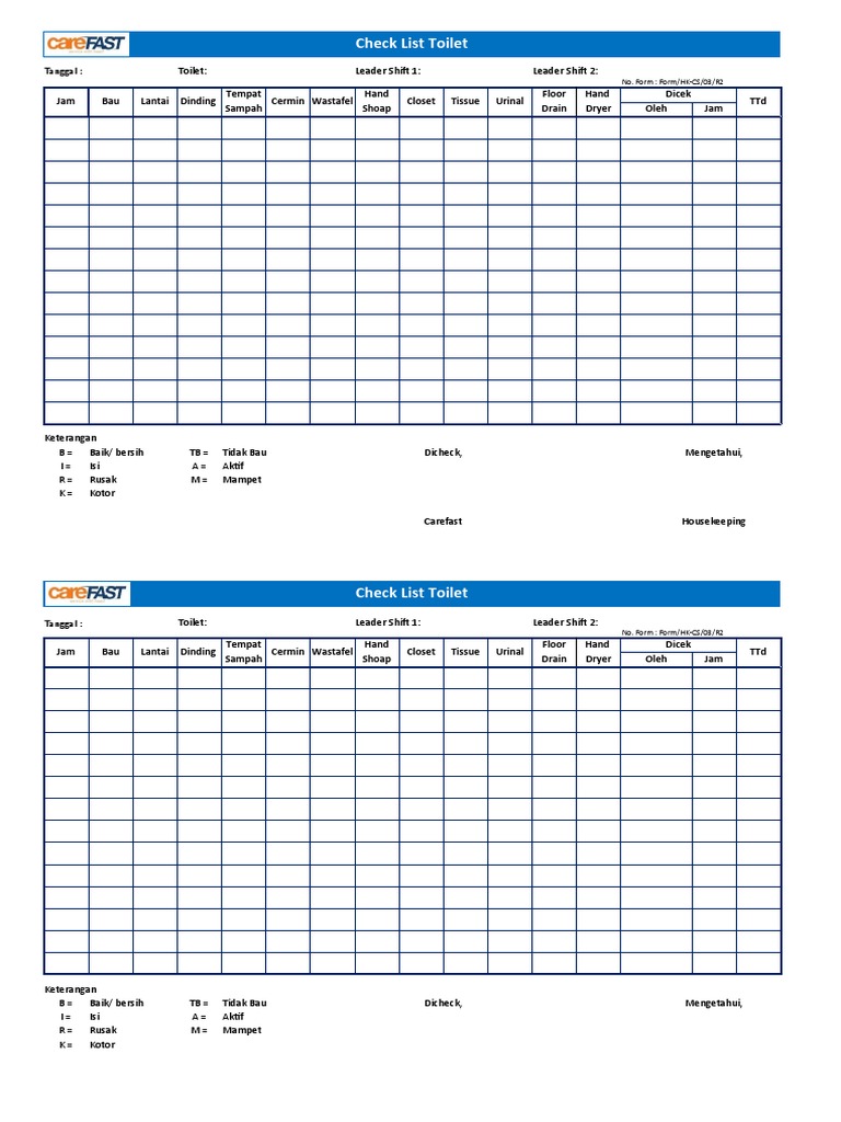 Ceklist Toilet | PDF